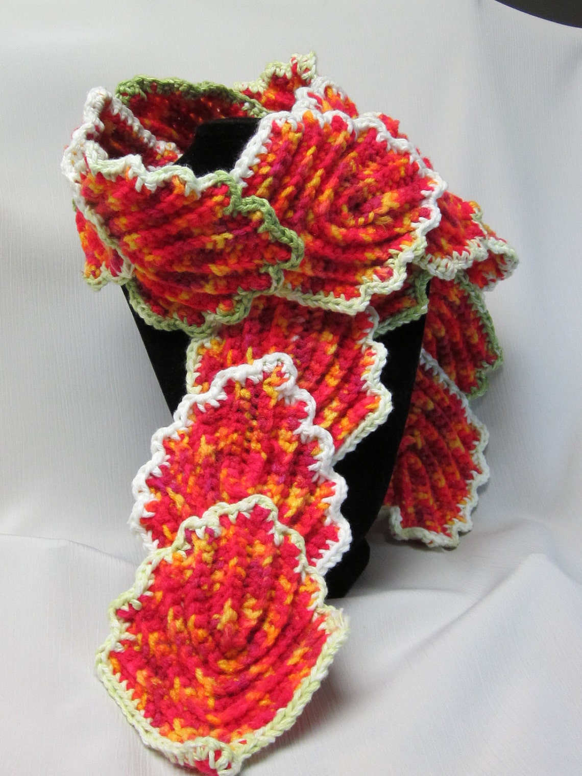 Multi Color Crochet Scarf With Beautiful Flower Brooch - Etsy