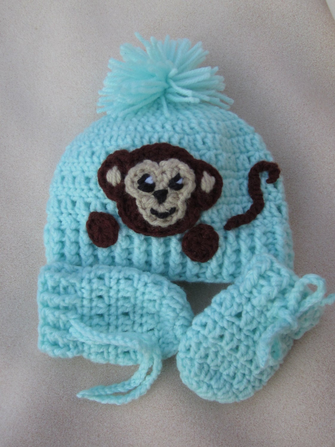 Monkey Applique Crochet Baby Hat, Baby Hat, Baby Beanie, Photo Prop ...