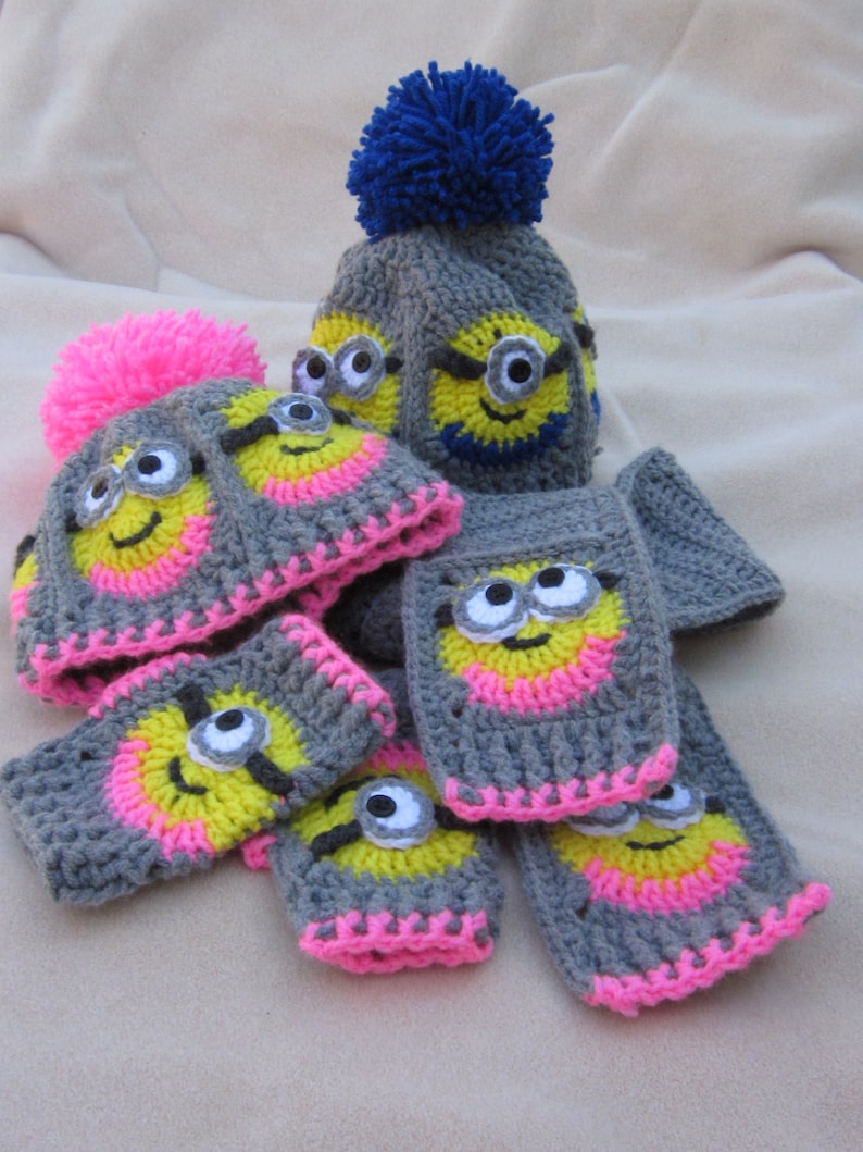 Custom Order! Handmade Crochet Minion Hat, Scarf, and Fingerless Glove ...