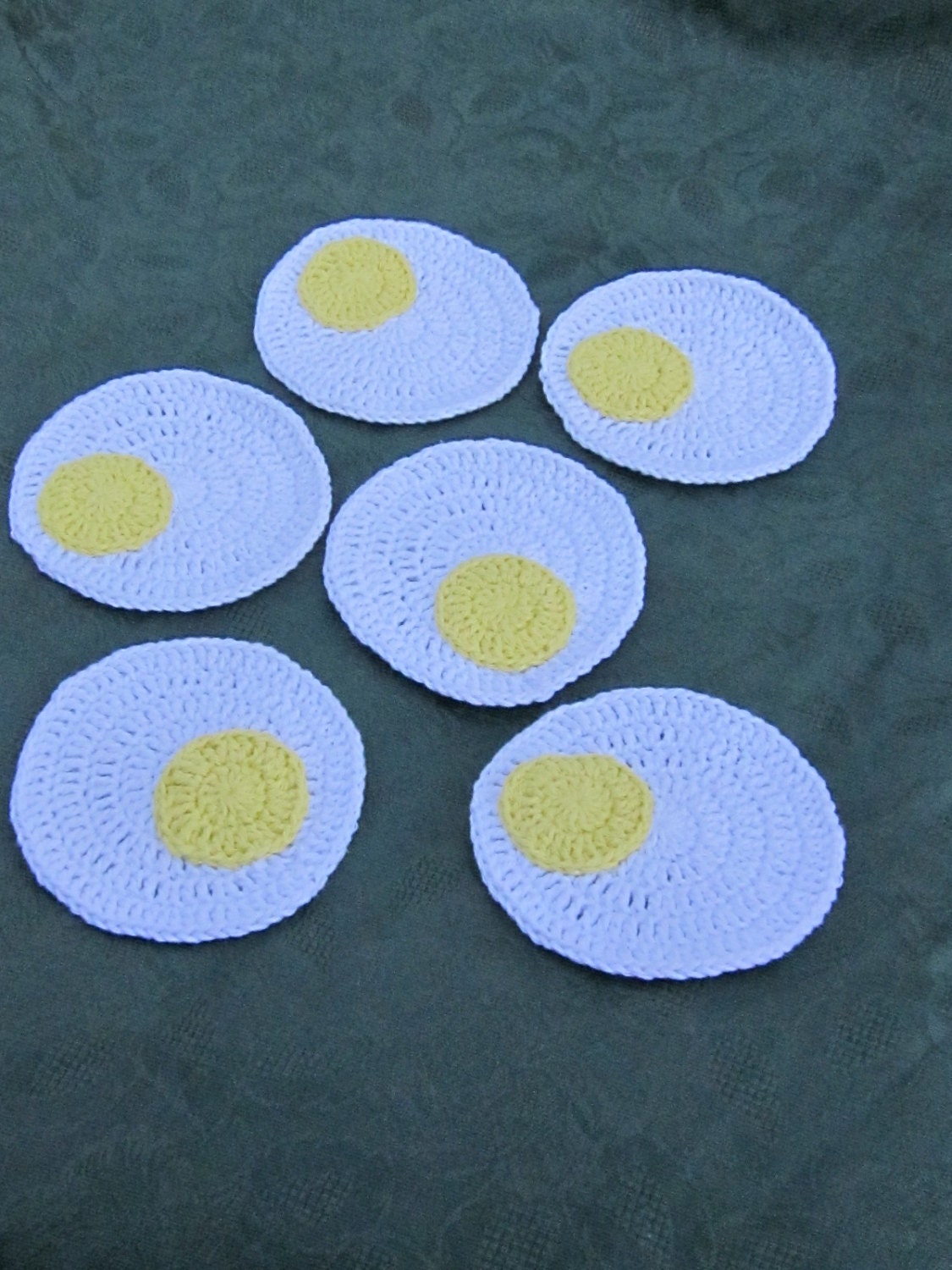 Crocheted Fried Egg Coasters Set of Six Funny Crochet - Etsy