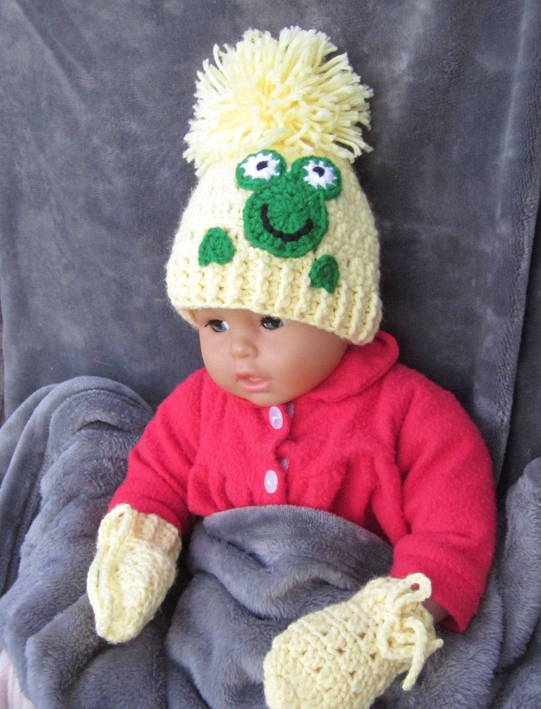 Frog Applique Crochet Baby Hat, Baby Hat With Aplique, Baby Beanie ...