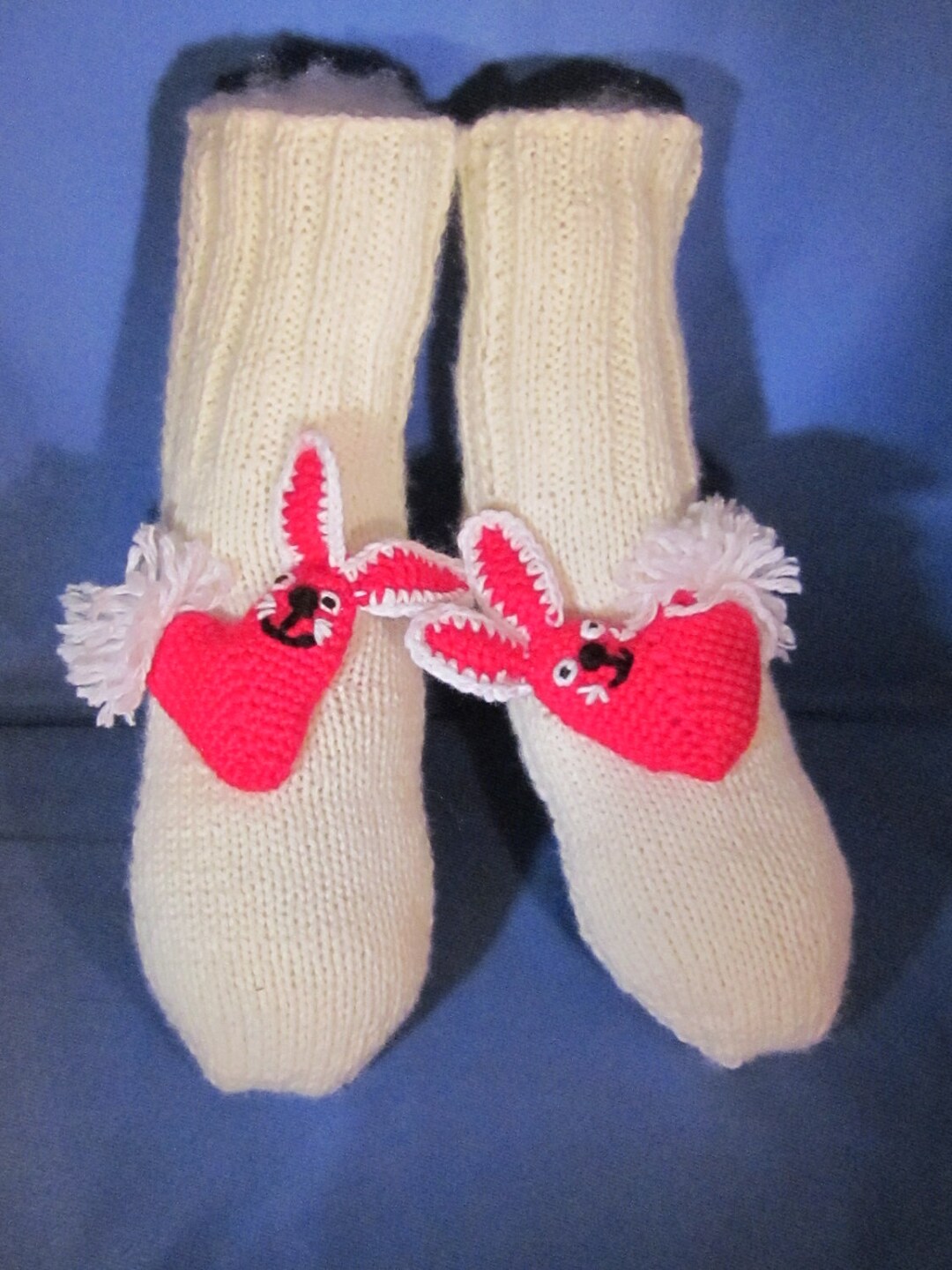 Handmade Knitting Slipper/socks With BUNNY RABBIT Amigurumi and Heart ...