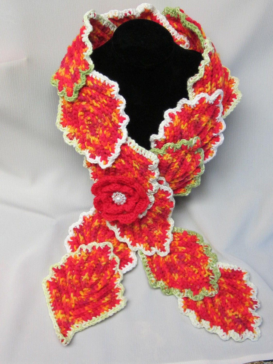 Multi Color Crochet Scarf With Beautiful Flower Brooch - Etsy
