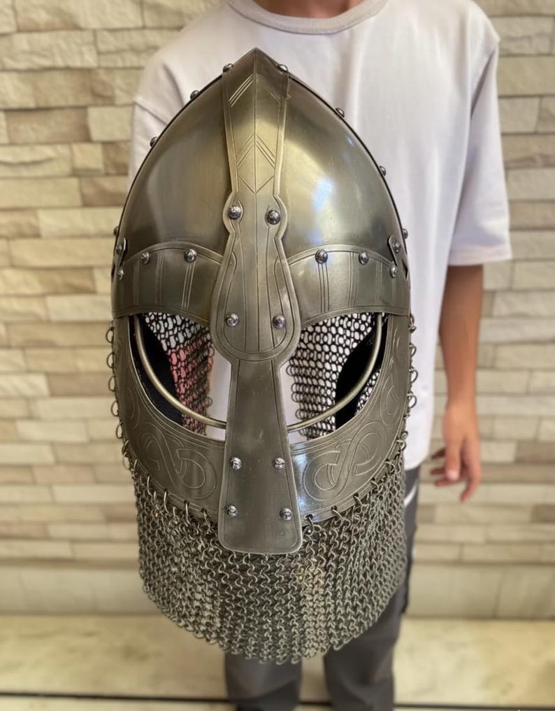 Handcrafted Viking Nasal Helmet With Chainmail | Medieval Armor - Etsy