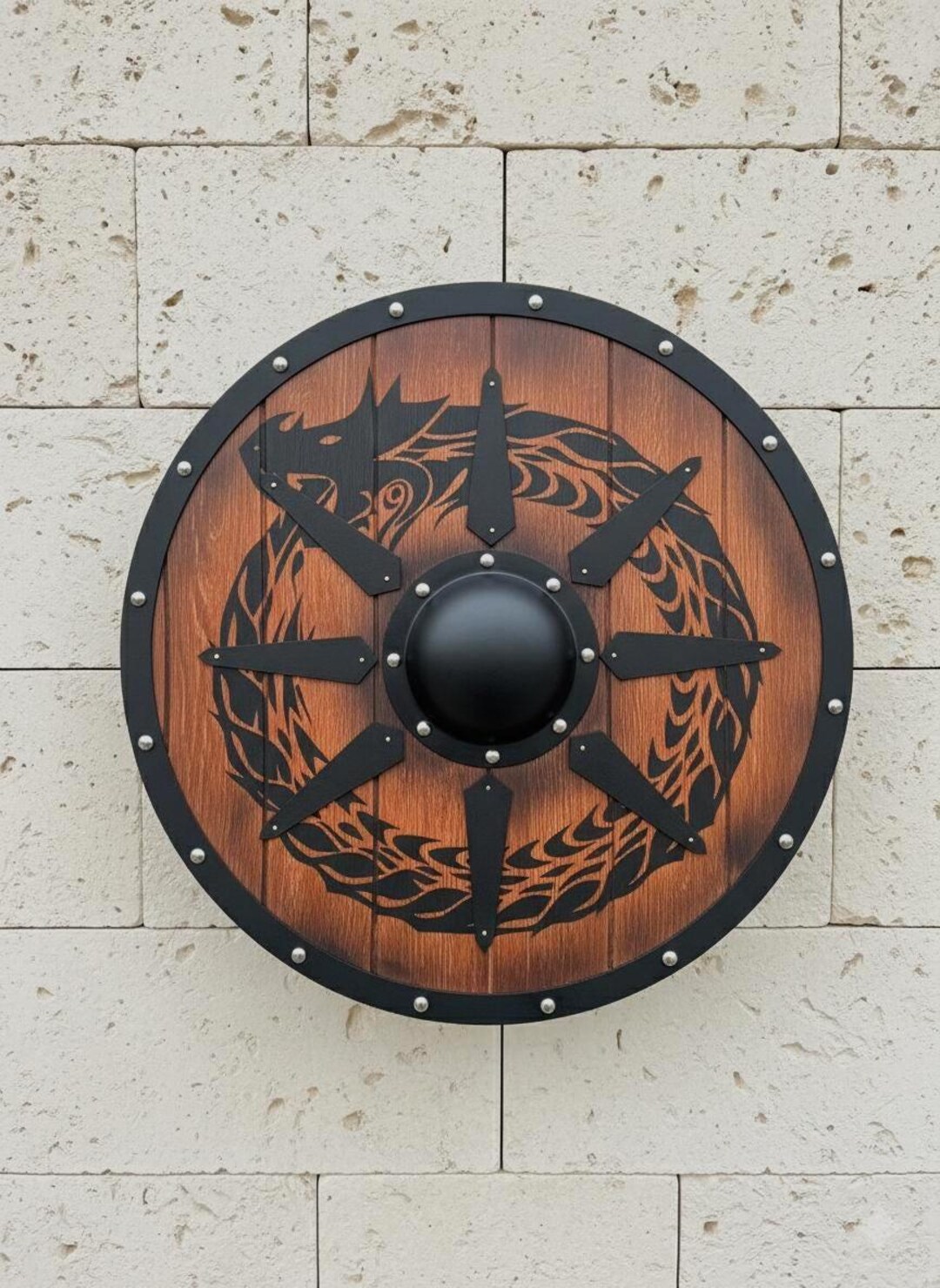 Handmade Viking Jormungandr Wooden Shield | Norse Decor & Wall Decor ...