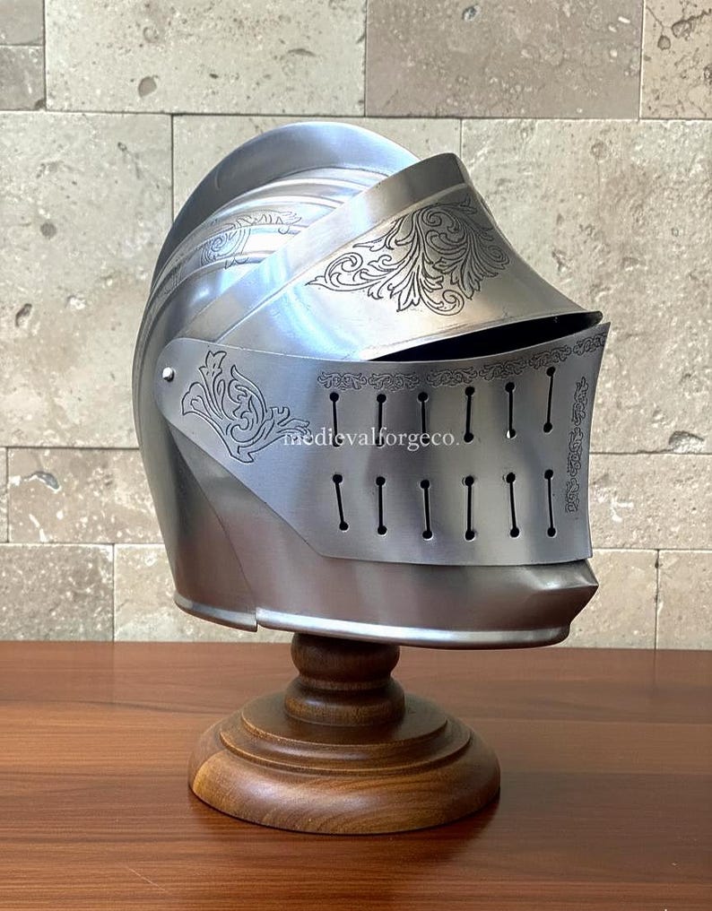 Engraved Close Helmet Gothic Knight Helmet Medieval Armor for Display ...