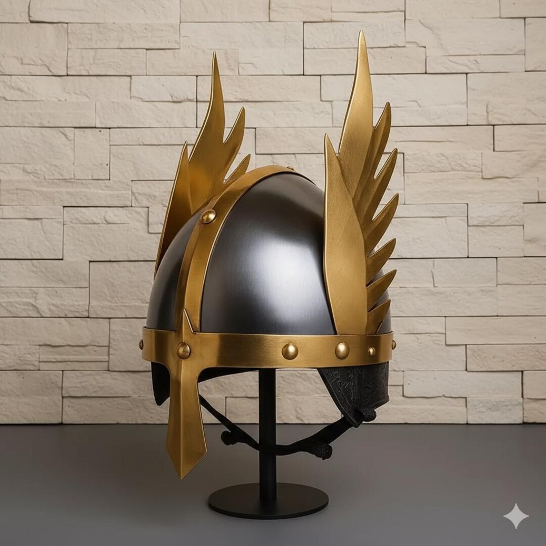 Handmade Viking Winged Helmet: Golden Norse Steel Armor, Adult Cosplay ...
