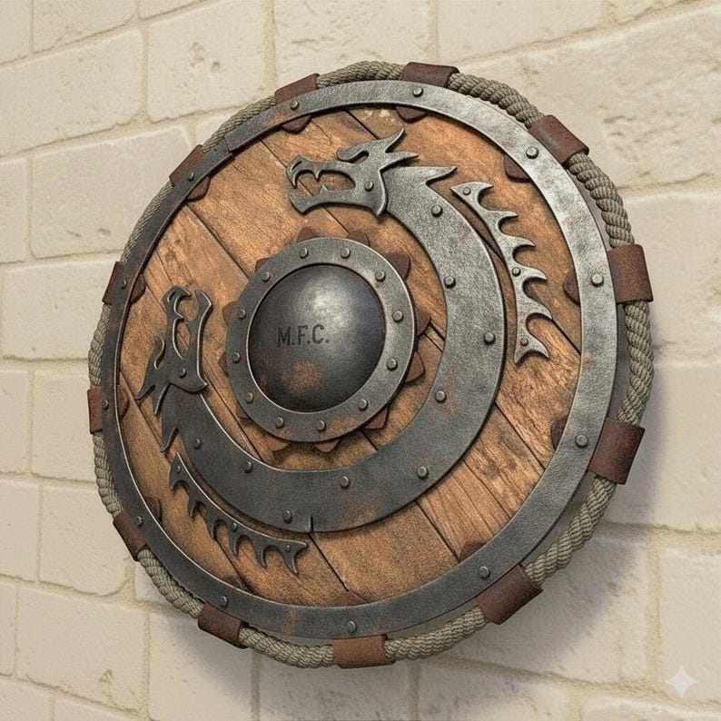 Handcrafted Medieval Warrior Viking Engraved Dragon Shield Round Wooden ...
