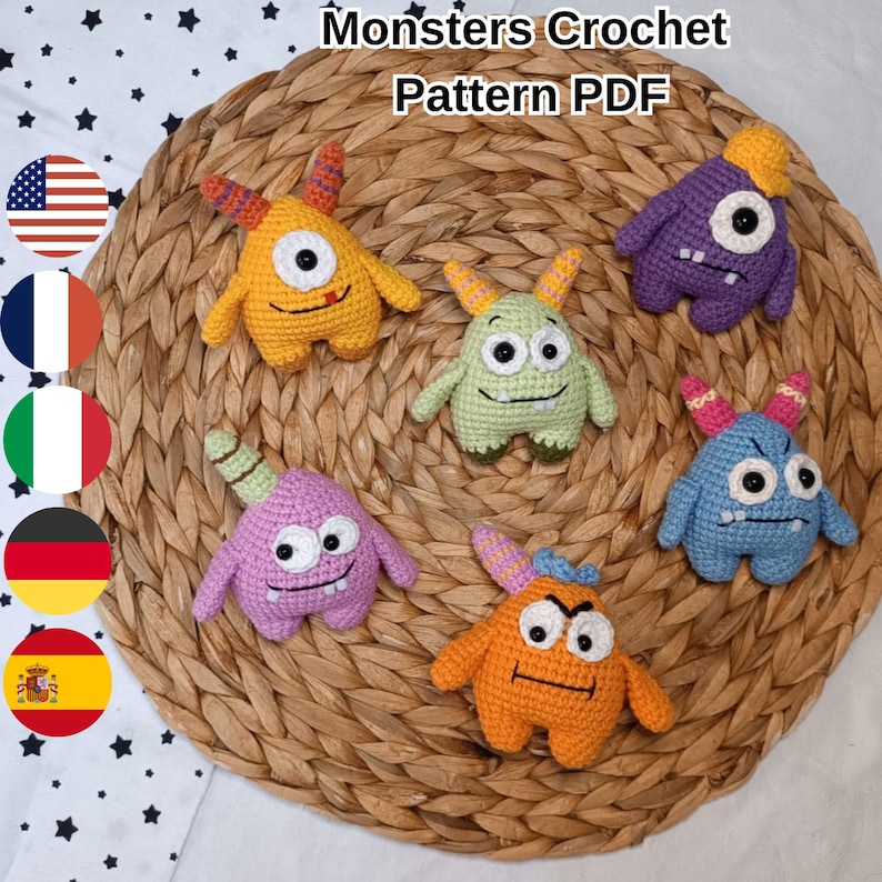 Mini Monsters Crochet PDF Pattern, Monster Set Crochet Tutorial, Cute ...