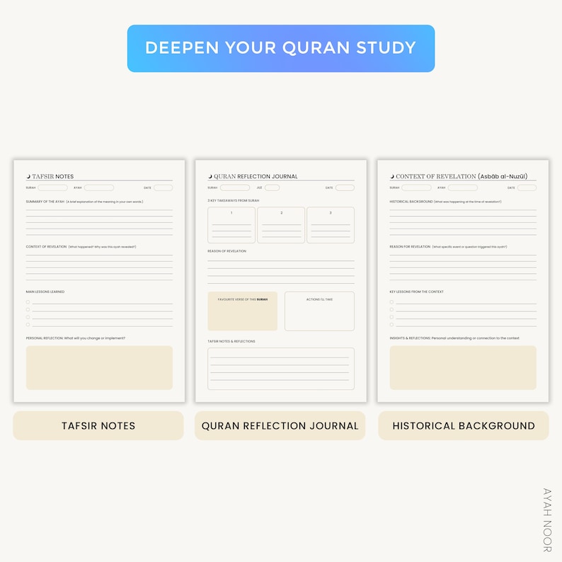 Quran Journaling Kit – Islamic Printable Journal Pages, Tafsir ...