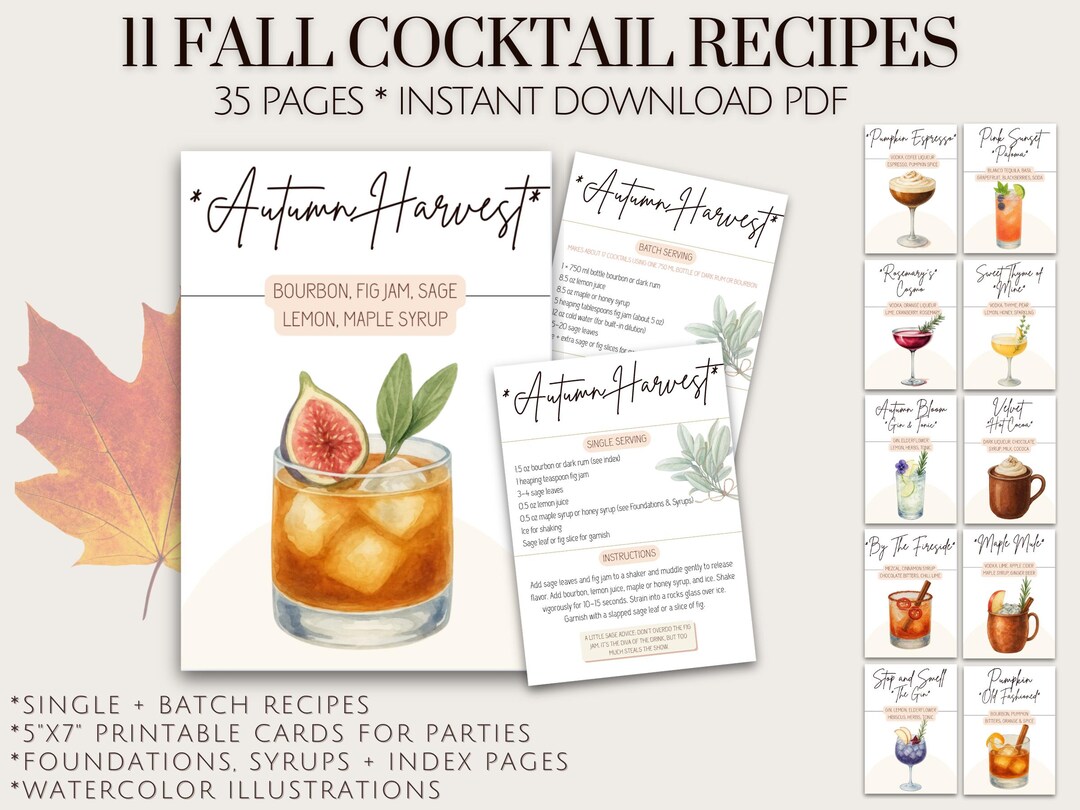 11 Fall Cocktail Recipes PDF – Printable 5x7 Cards, Single + Batch ...