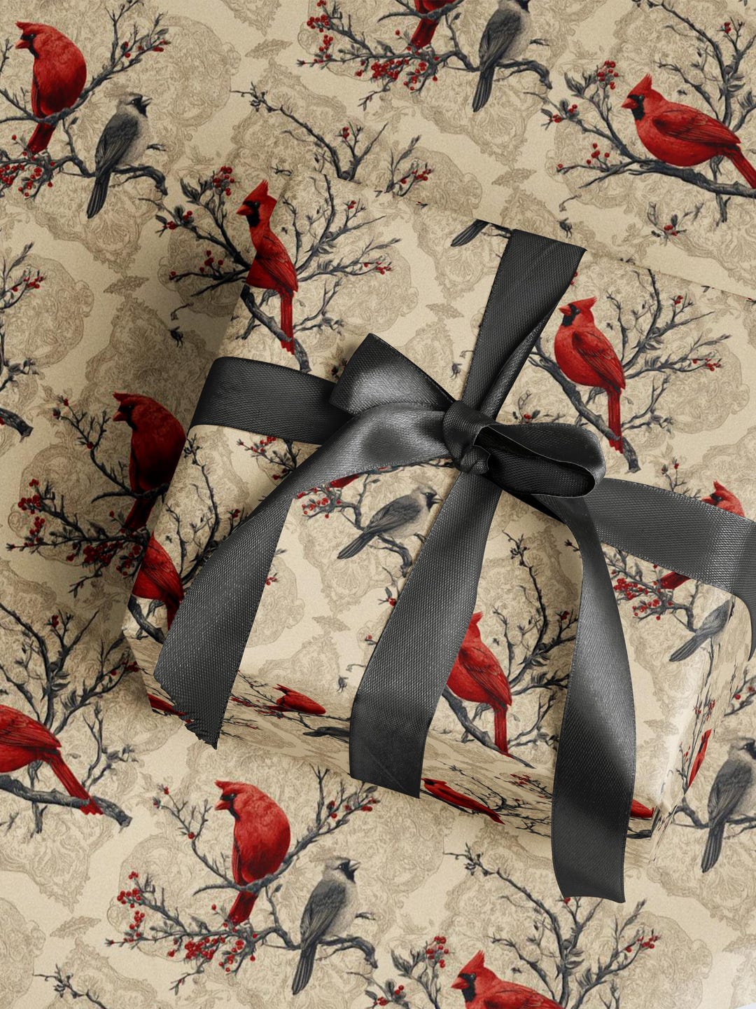 Cardinal Christmas Wrapping Paper, Winter Bird Holiday Gift Wrap ...