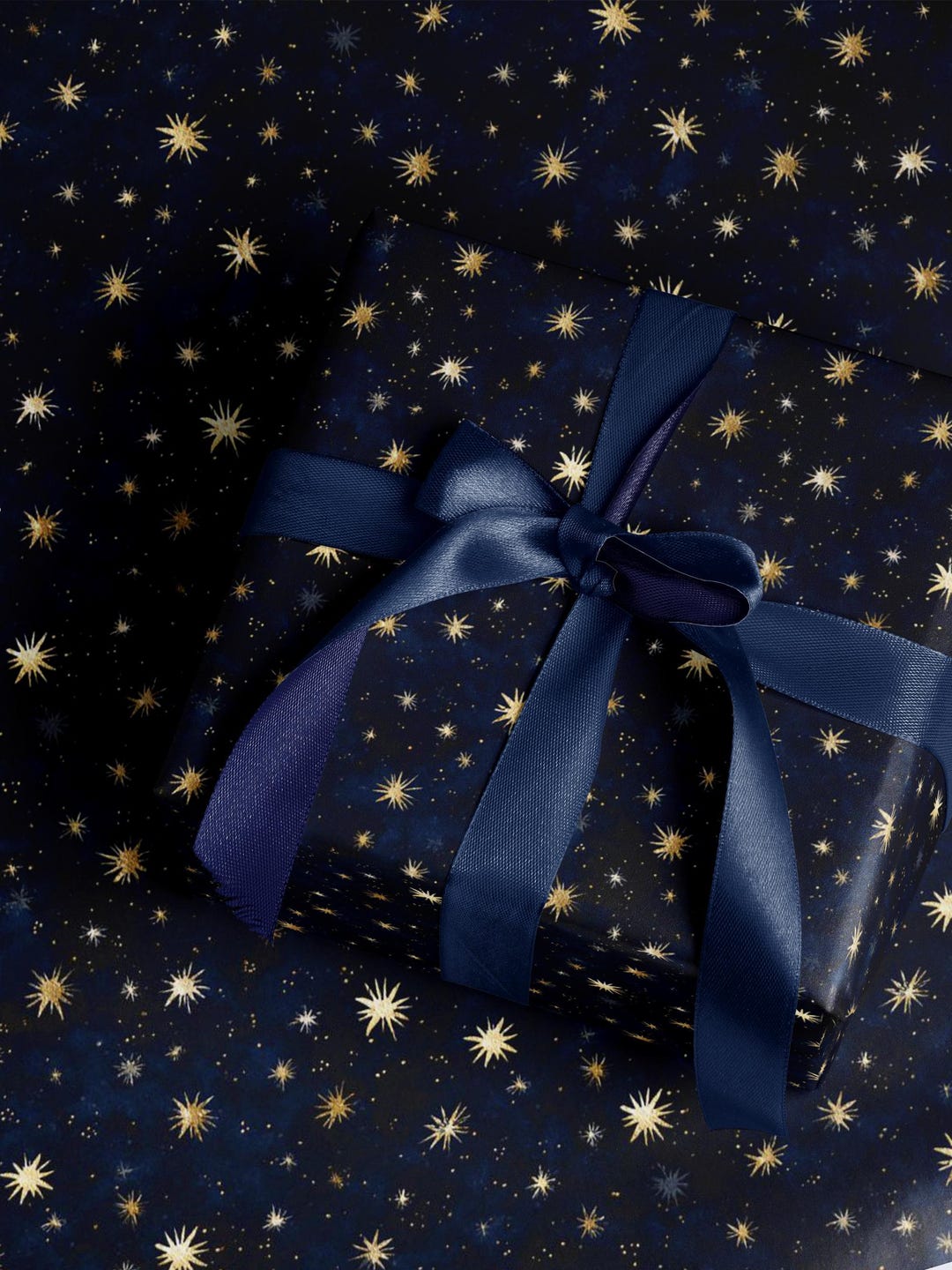 Midnight Gold Star Wrapping Paper, Celestial Holiday Gift Wrap Sheets ...