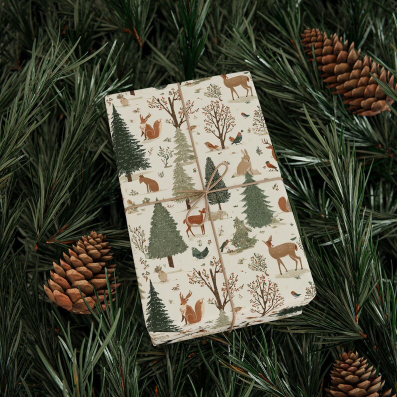 Woodland Animals Holiday Wrapping Paper, Rustic Christmas Wrapping ...