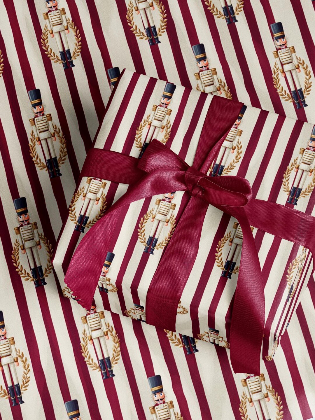 Burgundy Nutcracker Christmas Wrapping Paper, Holiday Toy Soldier Gift ...