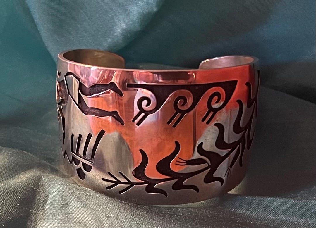 Authentic Hopi Overlay Sterling Silver Cuff Bracelet by Renowned Hopi ...
