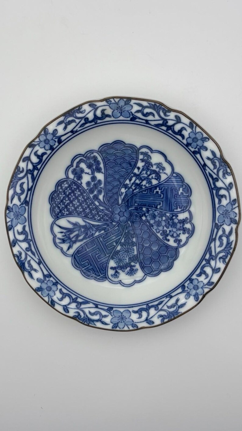 Vintage Japanese Arita Porcelain Plate – Blue & White Hand-painted ...