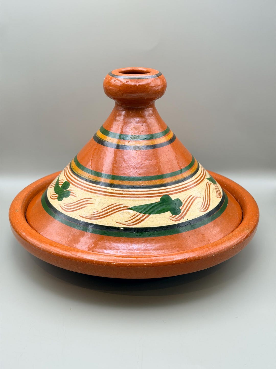 Vintage Large Moroccan Style Hand Painted Terracotta Clay Tagine ...