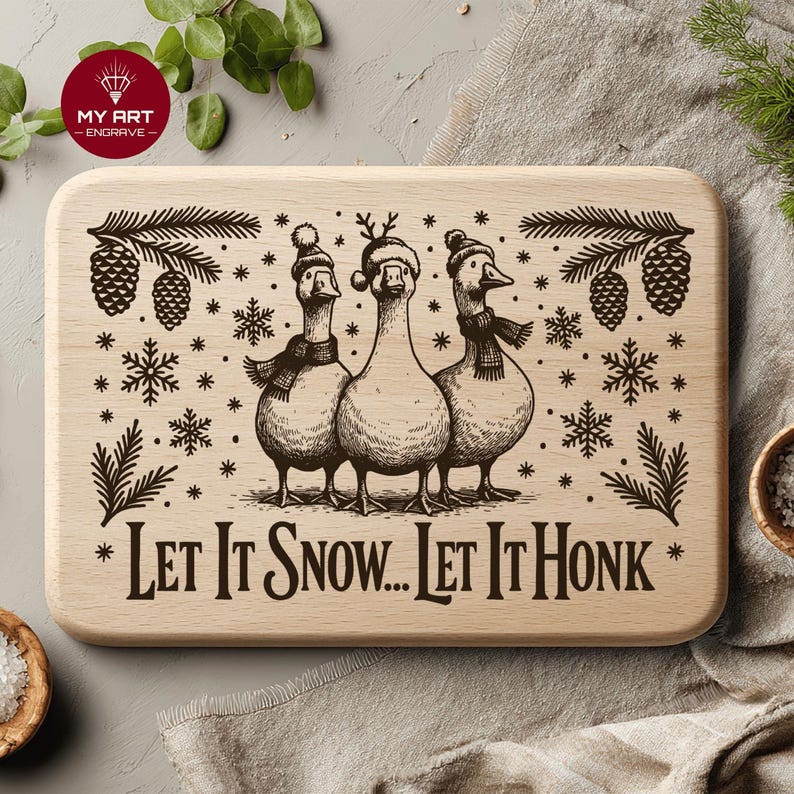 Christmas Geese Laser Engraving SVG, Funny Goose Cutting Board Design ...