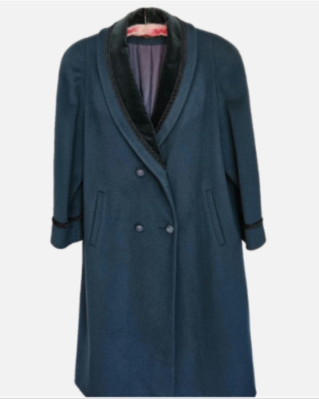 Vintage TEAL Wool Coat – Velvet Shawl Collar Opera Overcoat, Union-made ...