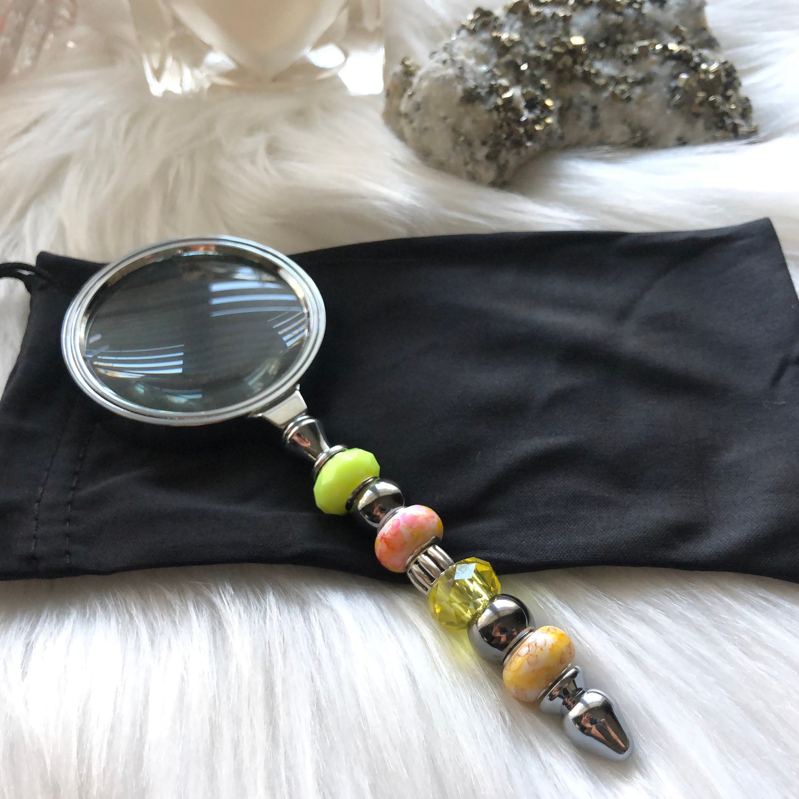 Magnifying Glass Handmade Beaded Silver Color Metal - Etsy 日本