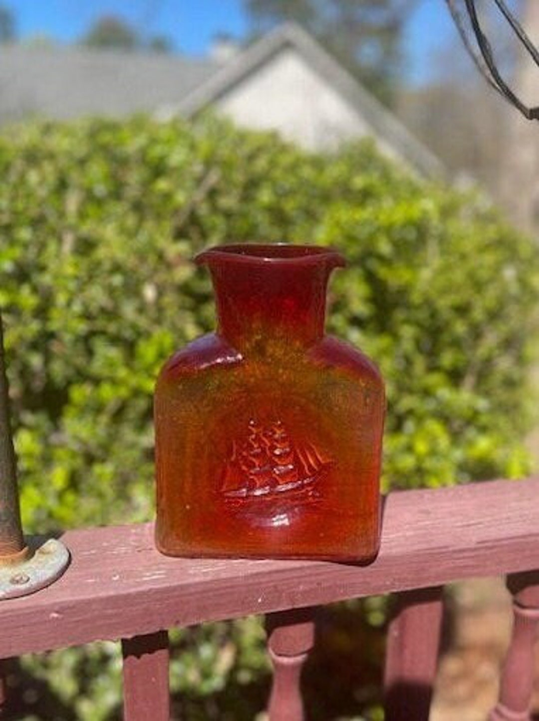 Vintage Kanawha Amberina Red Double Spout Carafe W/ Clipper Ship, Rare ...