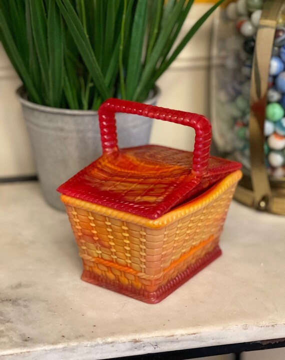 Glass Art Red Basket with handle Westmoreland Handblown Glass Art Art ...