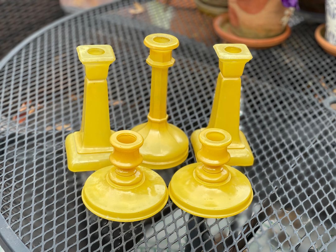 5 Yellow Molded Glass Candlesticks, Vintage Mid Century Modern Decor - Etsy