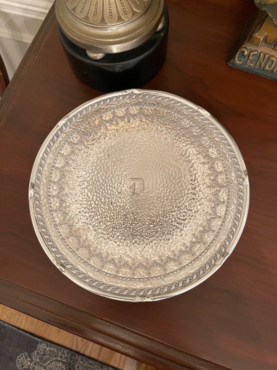 Antique Hammered Apollo Footed Silverplate Platter by Bernard Rices ...
