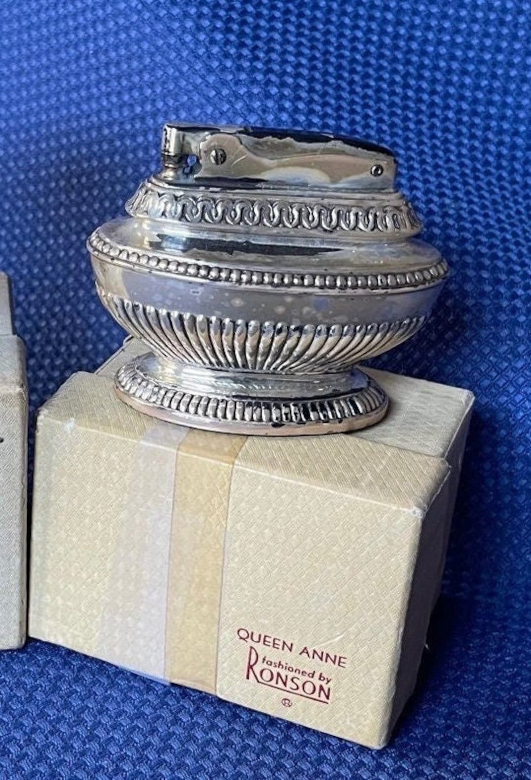 Vintage Ronson Queen Anne Table Lighter With Original Box, Silverplate ...
