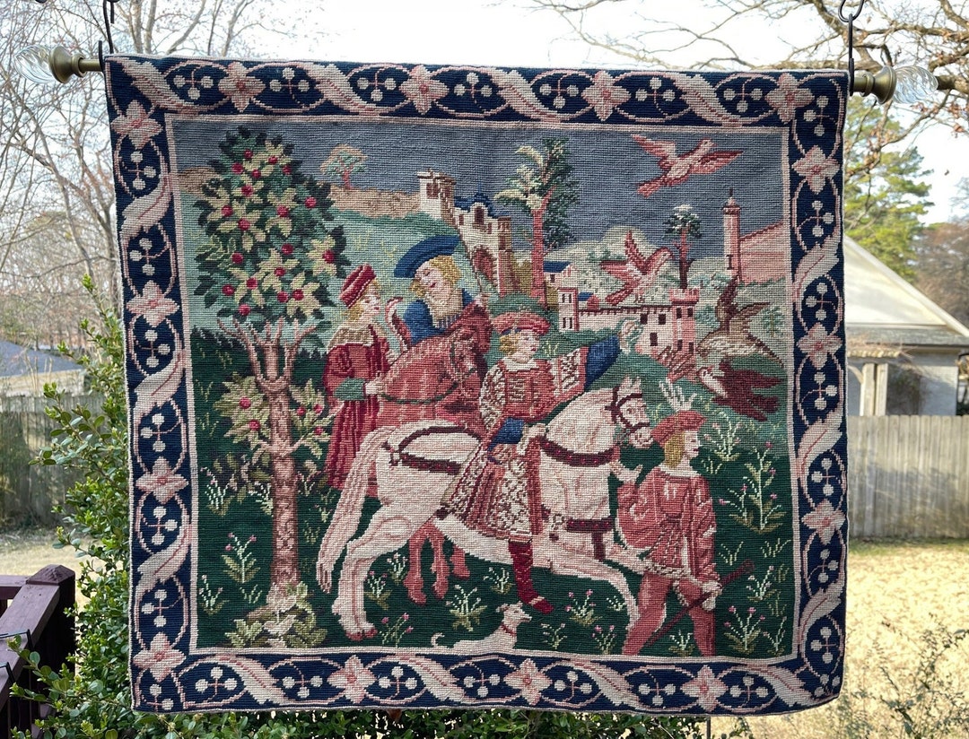 Vintage Needlepoint Tapestry Wall Hanging 16th Century Medieval Hunt W ...