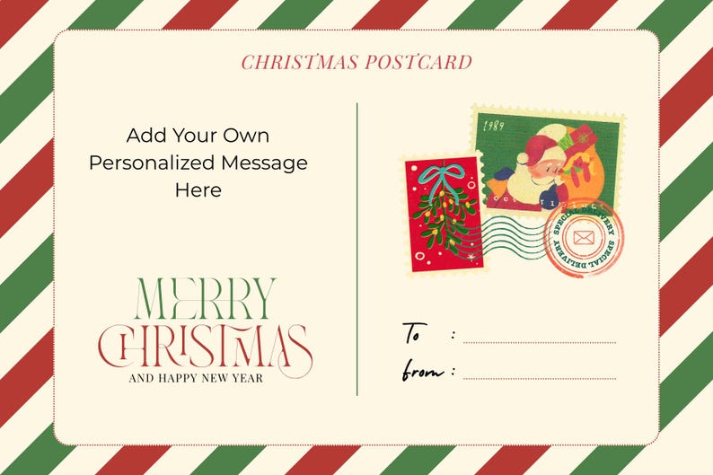 Editable Christmas Postcard Template | Printable Photo Xmas Card ...