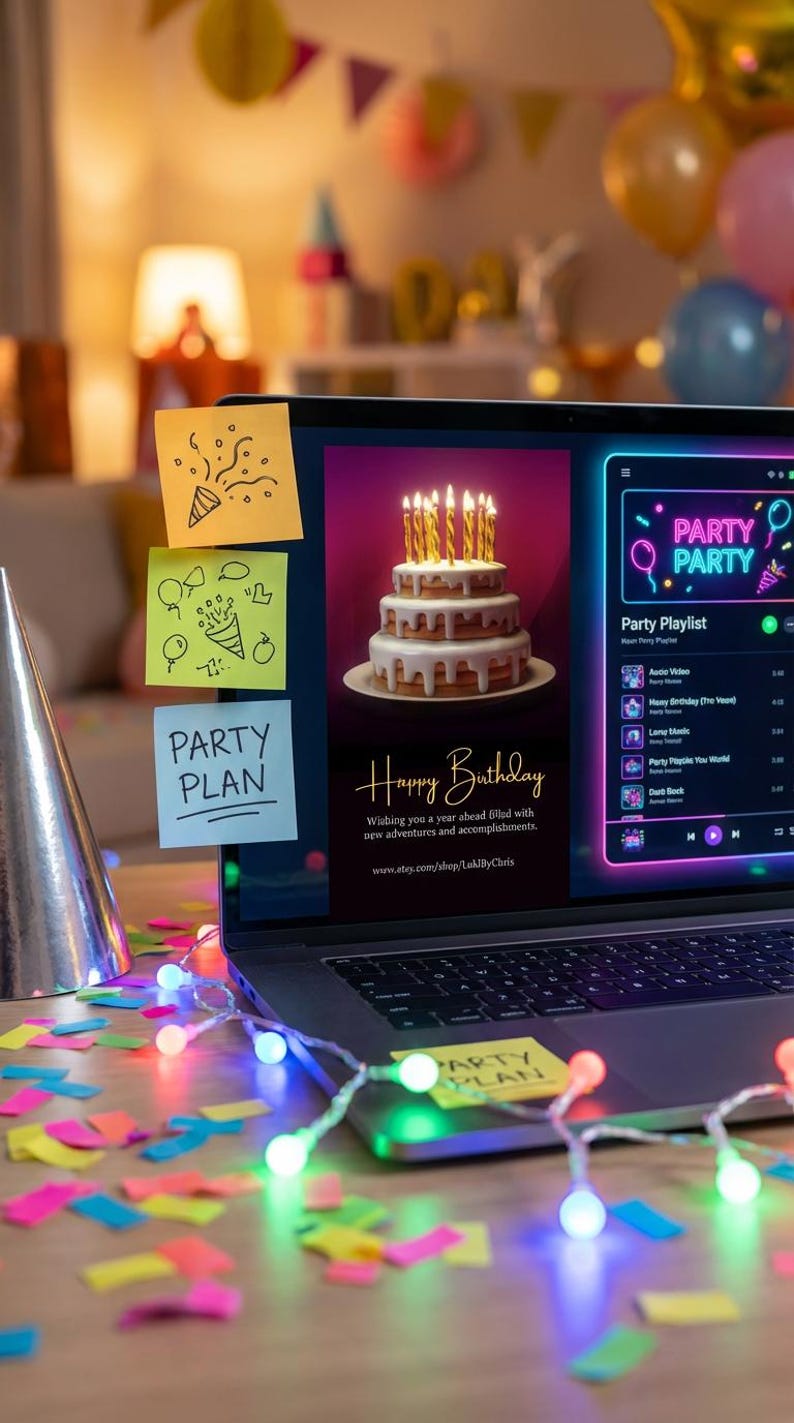 Neon Birthday Ecard Template | Modern Digital Greeting Card (canva ...