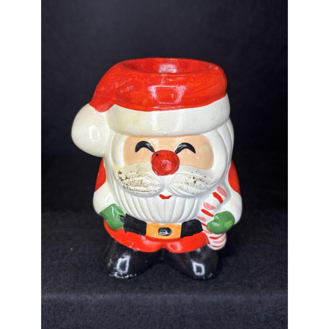 Vintage MCM Santa Claus Ceramic Tea Light Candle Holder Hand Painted ...