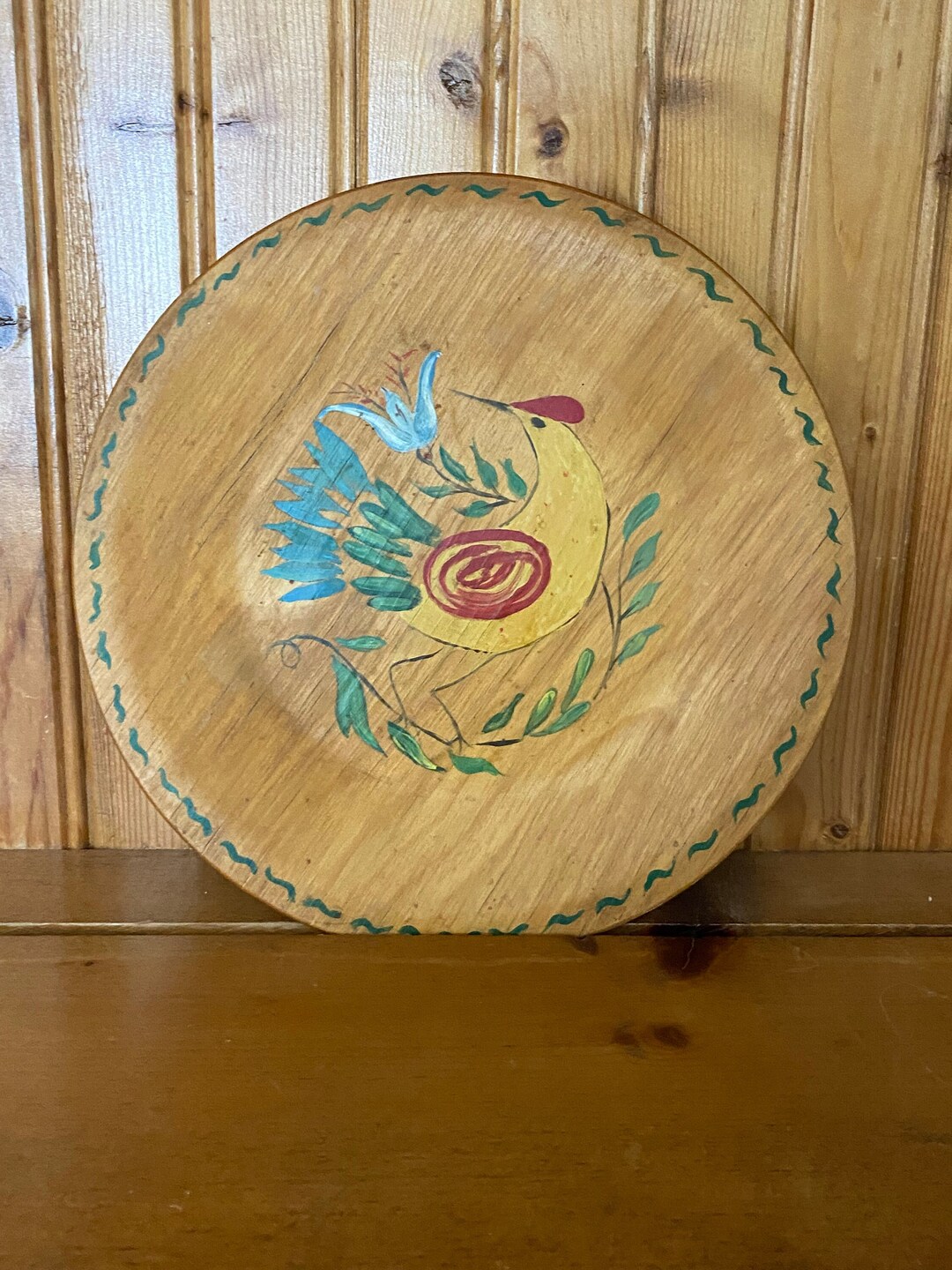 Vintage Wooden Rooster/hen Plate Hand Painted Wall Decor - Etsy