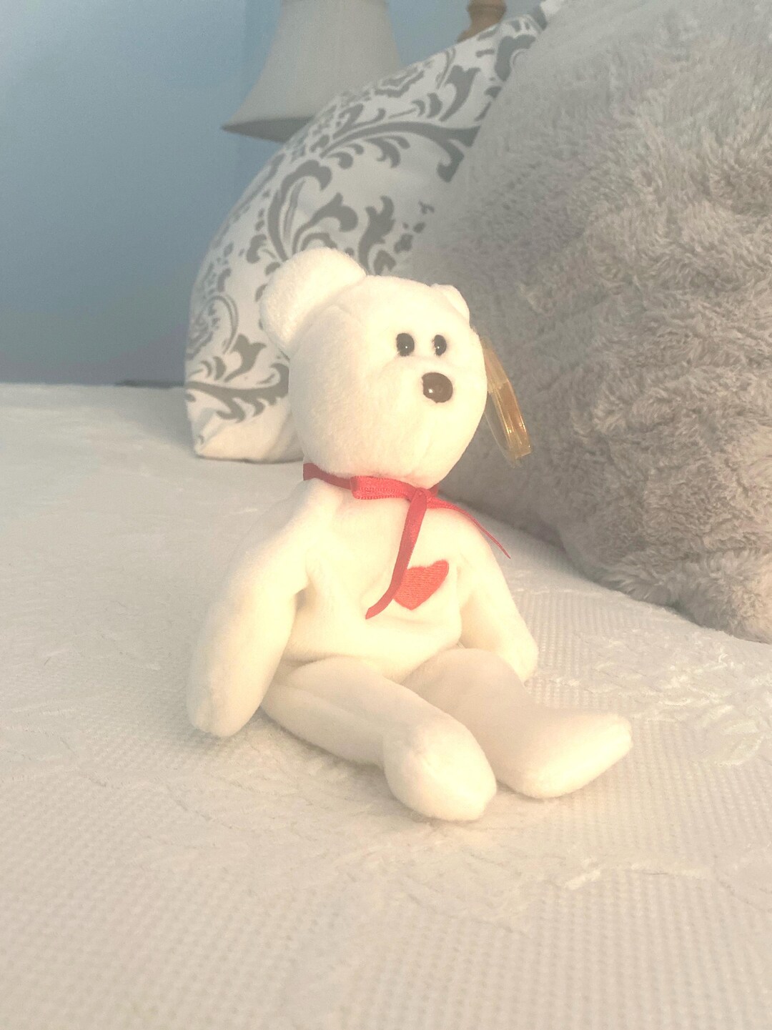 Ty Beanie Babies Collection Valentino White With Brown Nose Beanie Bear ...