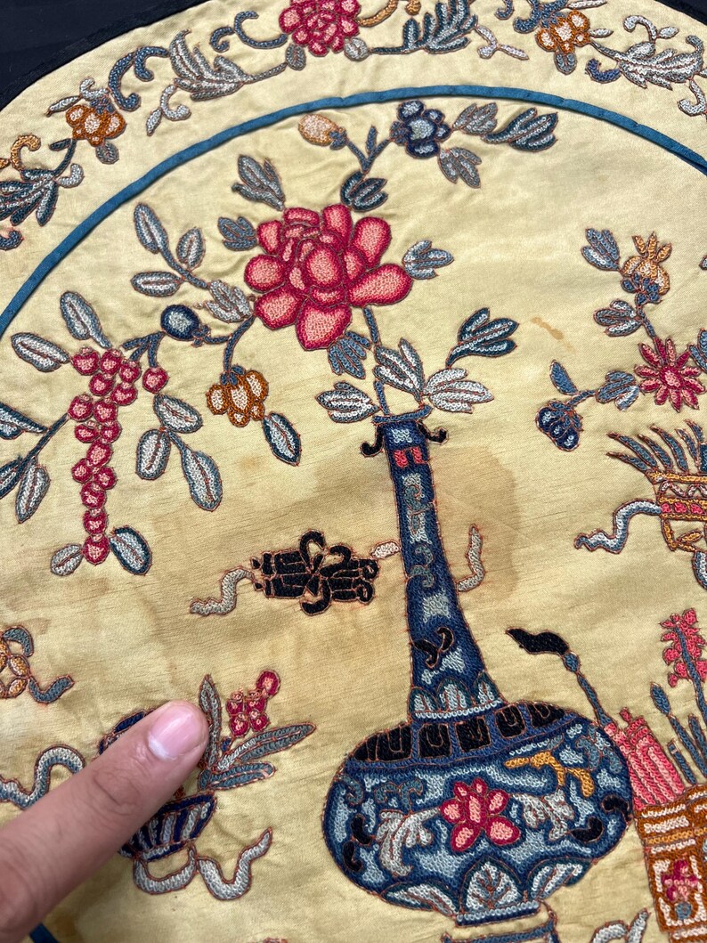 Vintage Chinese Silk Embroidery Round Forbidden Stitch Traditional ...