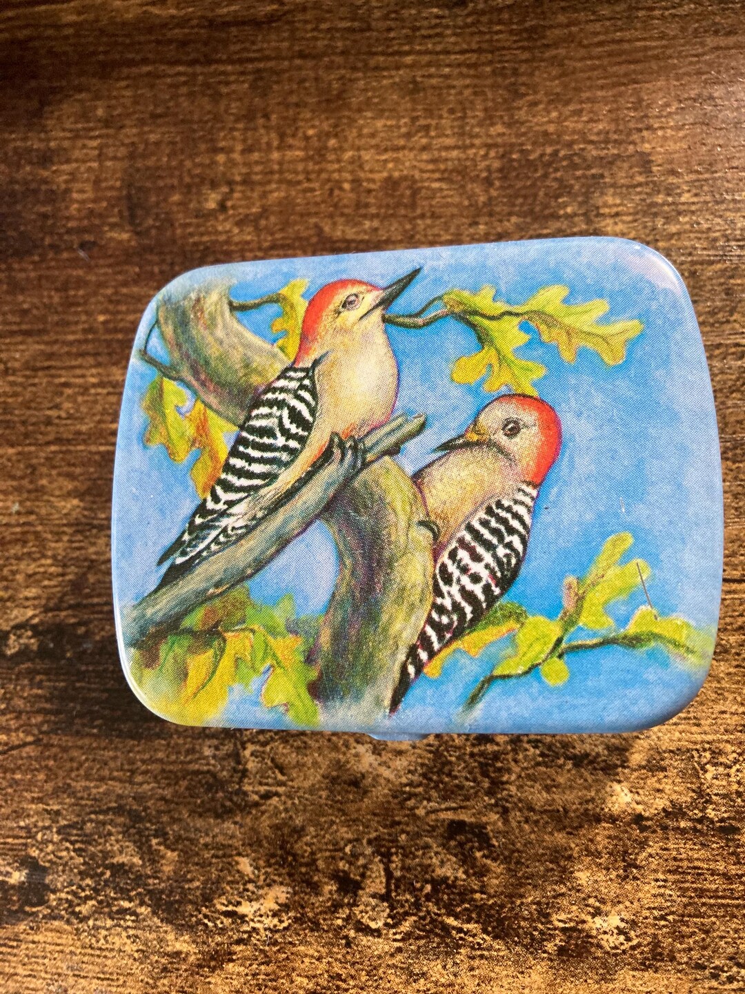 AFCO Designs Swiss Made Collectible Tin Pill Box Stash Box Birds on a ...