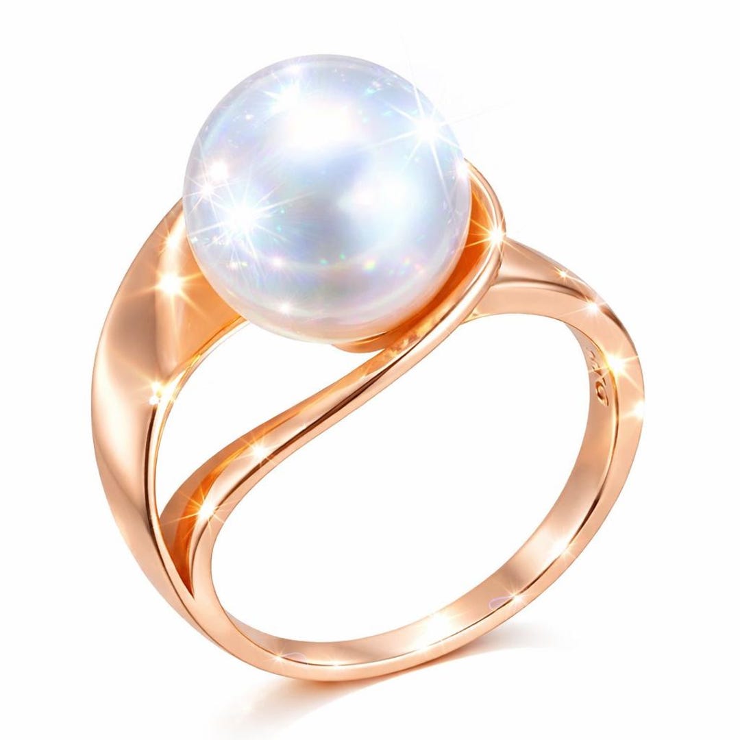 Elegant Rose Gold Pearl Ring With Flowing Sculptural Design and ...