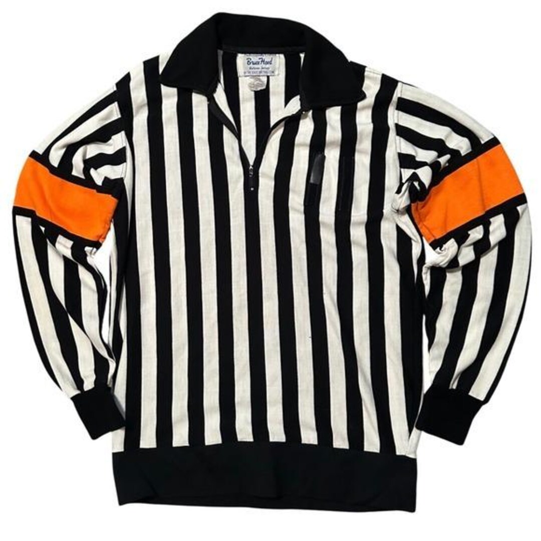 Bruce Hood Referee Jersey Black White Orange Stripe Zipper Pocket Size ...