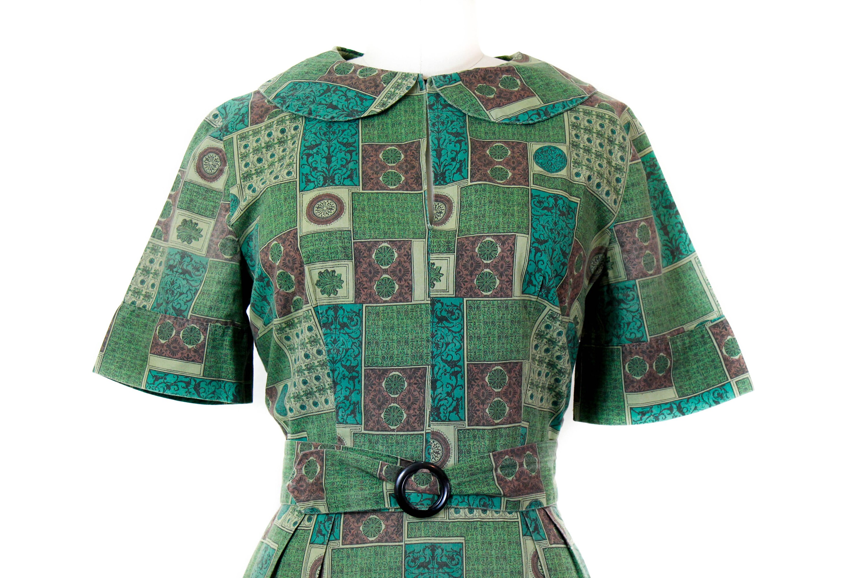 1960s green dress // Wildwood vintage 1960s cotton day dress with ...