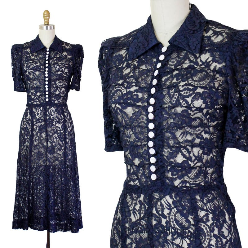 1930s Blue Lace Dress - Etsy