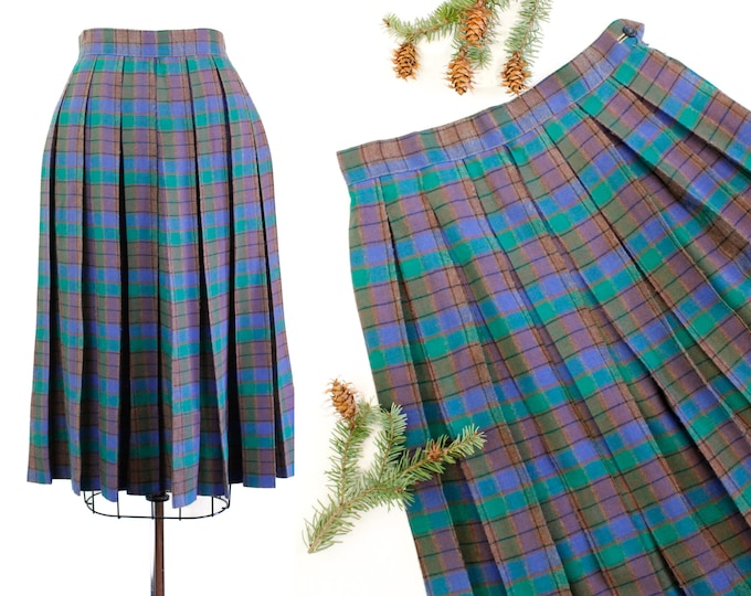 1950s Plaid Skirt Olympia Vintage 1950s Blue Plaid Wool Box Pleated