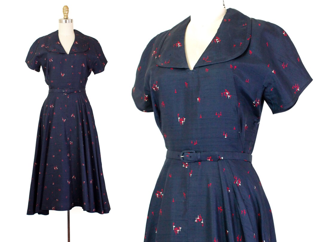 1940s Dress // Sharp as a Tack Vintage 40s 1950s Navy Blue - Etsy