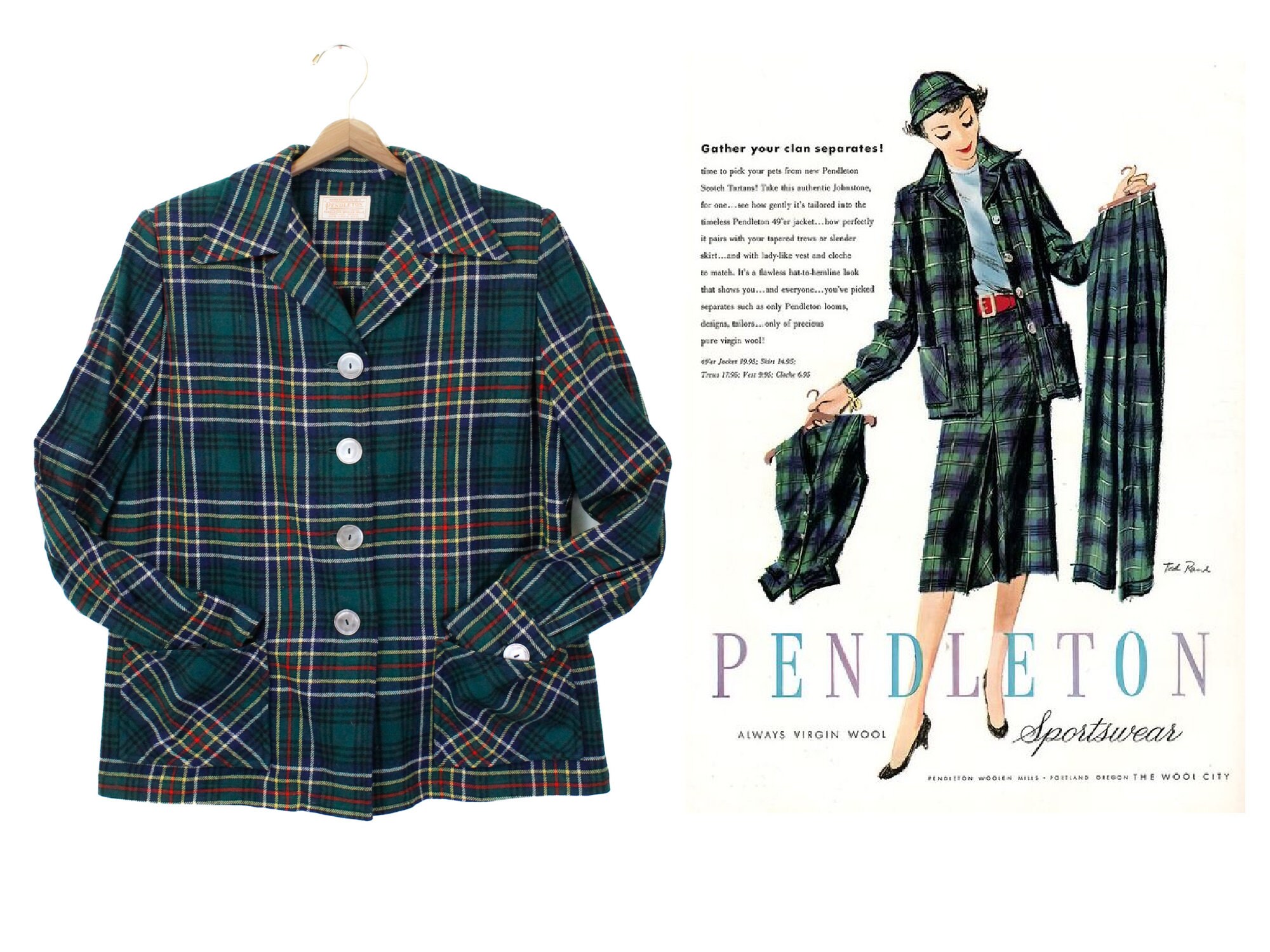 Evergreen Park // 1950s Pendleton 49'er forest green plaid shirt jacket md / lg