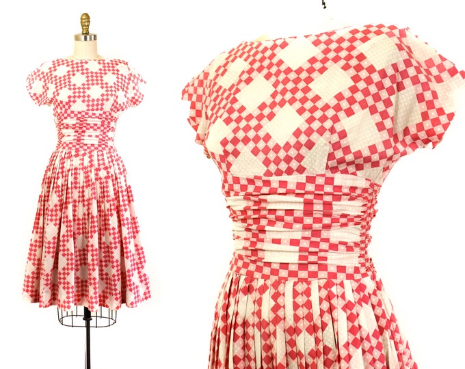 1950s Pink Dress // Spun Sugar Vintage 1950s Pink Plaid Dress by Mode O ...