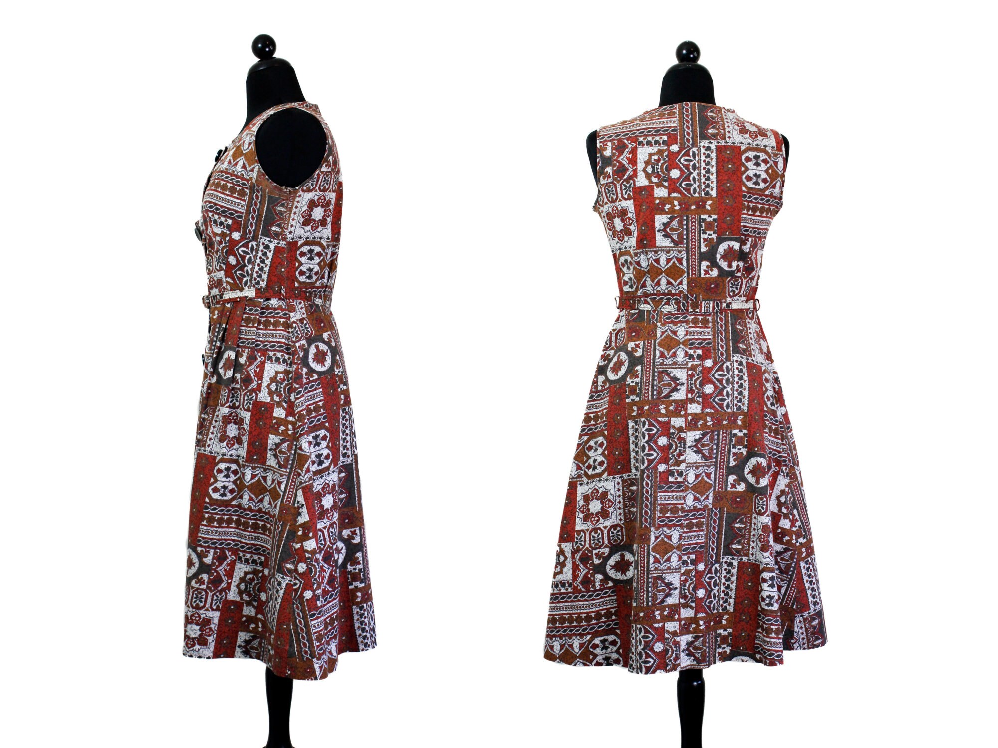 Terracotta // 1950s early 60s brown tile print cotton sundress // Md 30 ...