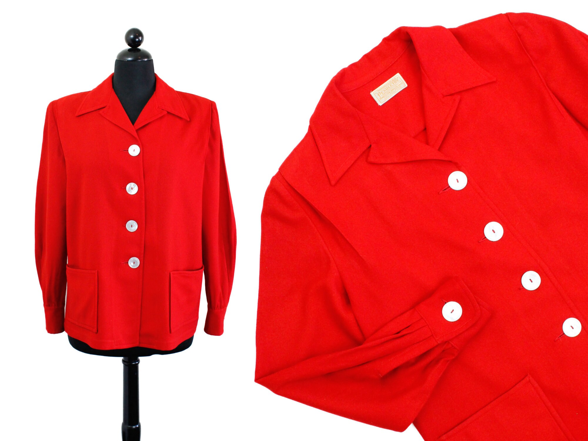 Chili Pepper // 1950s red flannel Pendleton shirt jacket // Md Lg