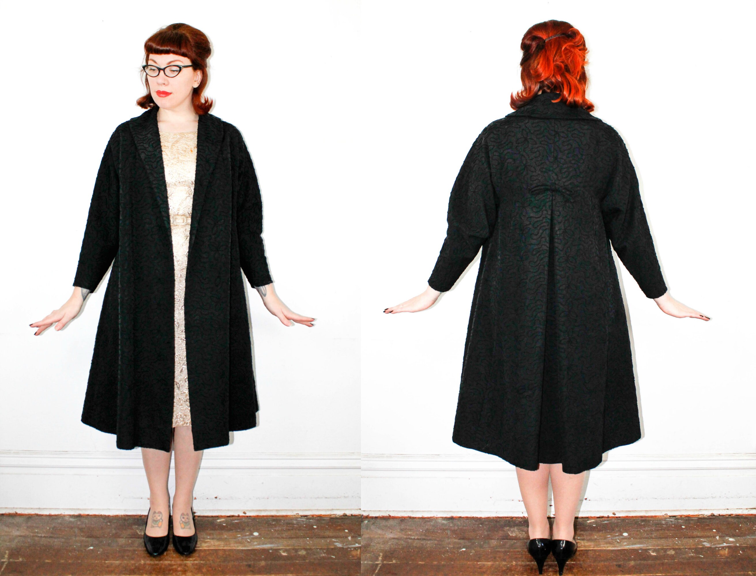 Raven's Wood . 1950s black faille opera coat . md / lg