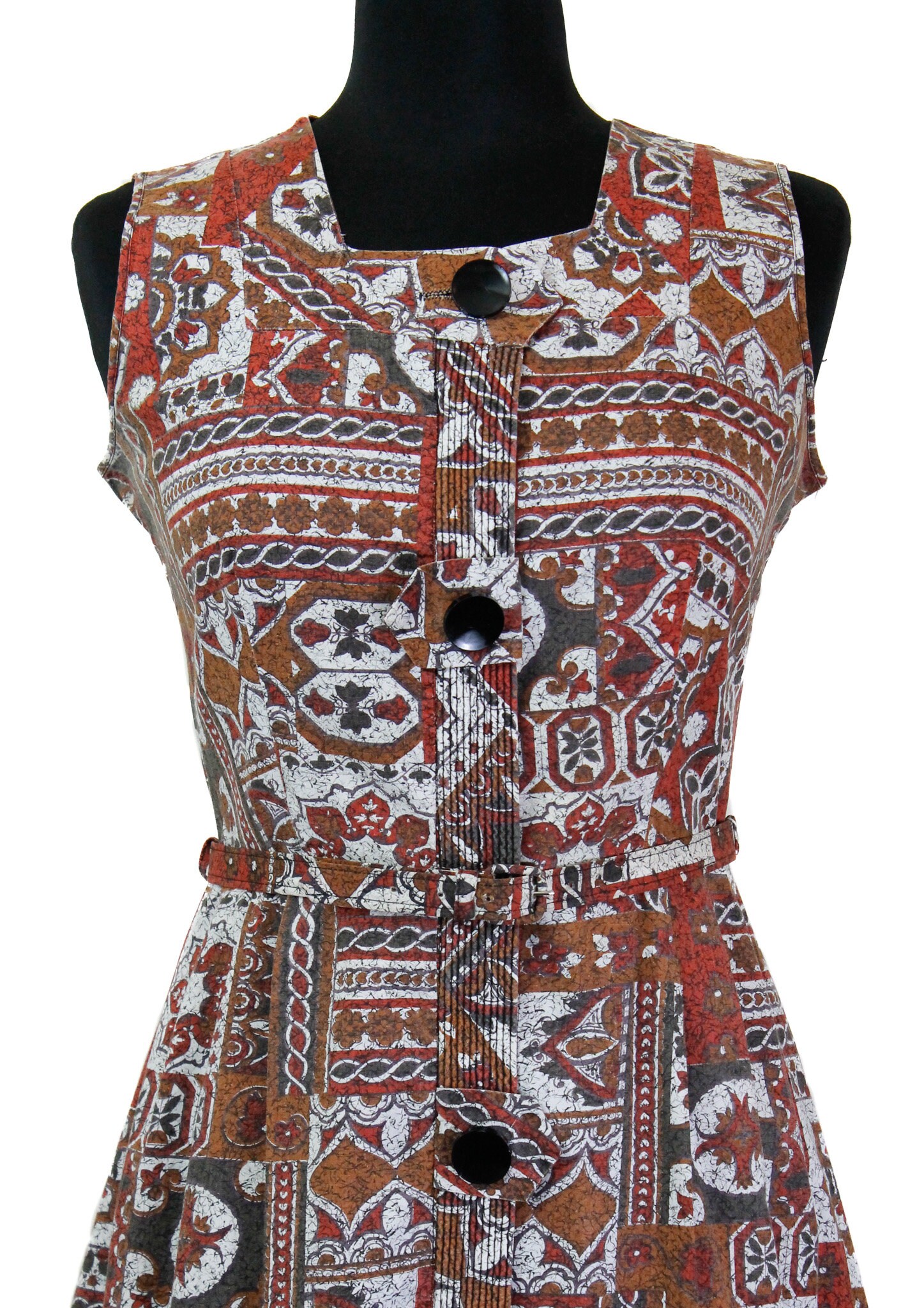 Terracotta // 1950s early 60s brown tile print cotton sundress // Md 30 ...